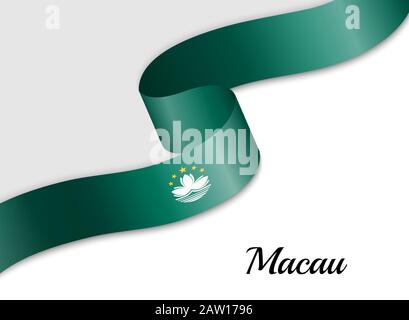 Waving ribbon or banner with flag of Macau. Template for independence ...