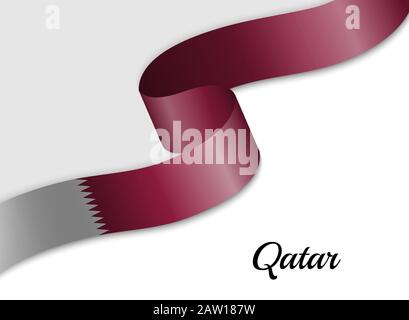 Waving ribbon or banner with flag of Qatar. Template for independence ...