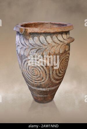 The Minoan clay burial pithos with swirl and leaf design, Neopalatial ...