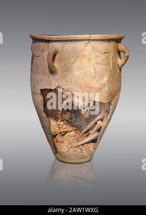The Minoan clay burial pithos with skeleton in foetal, Neopalatial ...