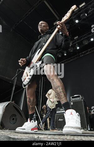 Franz Lyons of Turnstile performs on day three of the Lollapalooza ...