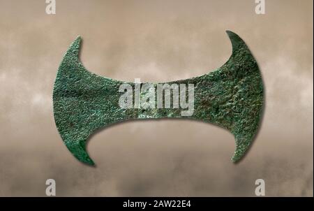 Minoan cult bronze double axe 'labrys' & bronze spearhead from "warrior ...