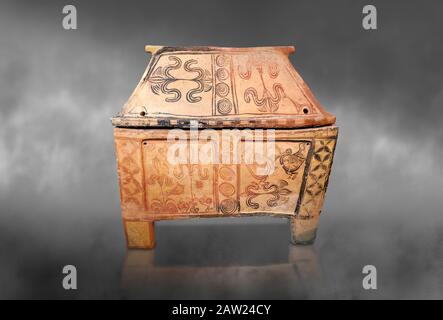 Minoan pottery gabled larnax coffin chest with bird and papyrus ...