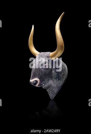 Minoan bulss head shaped rhython with go;d horns, from the Knossos ...
