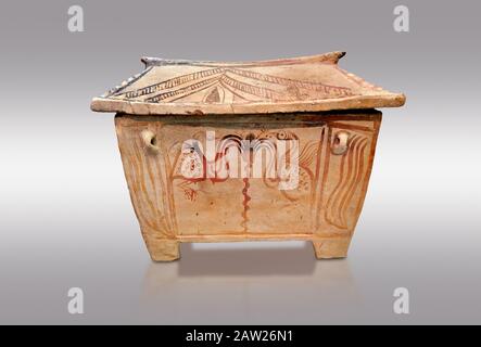 Minoan pottery coffin chest coffin with gabled lid decorated with a net ...