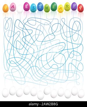 Easter egg labyrinth - connect the colored dots with the eggs and color ...