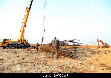 Bridge construction under performing the steel reinforcement of piling ...