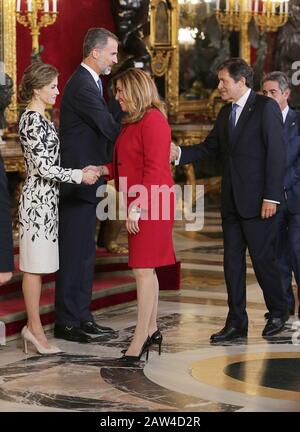 Spanish King Felipe VI and Queen Letizia during a reception with the ...