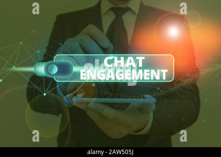 Text sign showing Chat Engagement. Word for customer interacts directly ...