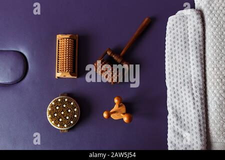 The Therapeutic Massage Bamboo Tool Set Of Different Spa Equipment ...