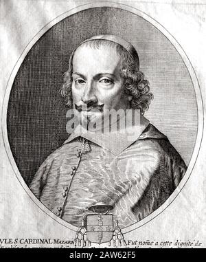 Portrait of Cardinal Jules Raymond Mazarin - French engraving XIX th ...
