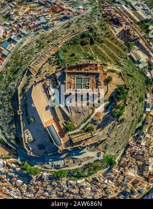 Aerial view of medieval Onda castle near the capital of tile factories ...
