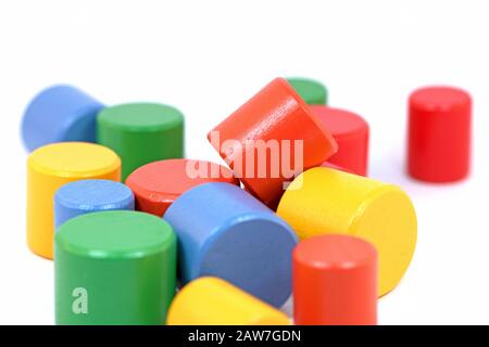 Colorful wooden building blocks against white background Stock Photo ...
