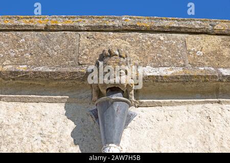 Gargoyle grotesque face drainpipe on wall medieval church of Saint John ...