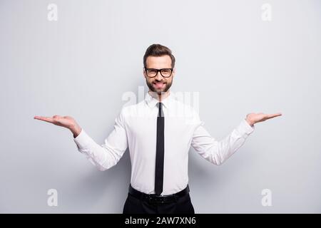 Real estate manager. Happy businessman standing outside near his new ...