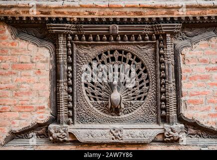 Elaborately carved wooden windows in the traditional Newar style ...