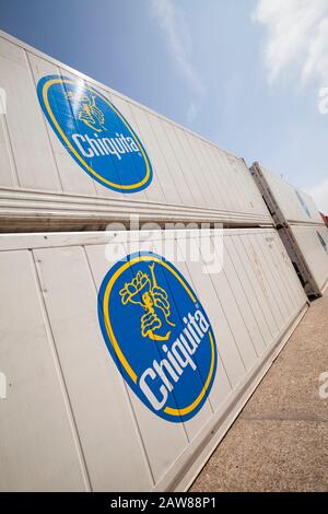 Ship loading containers of Chiquita bananas for shipment at Caribbean ...