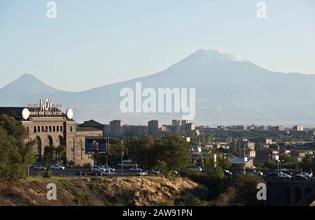 Mount Ararat and the Yerevan Noy Wine Brandy Vodka Factory. Armenia ...