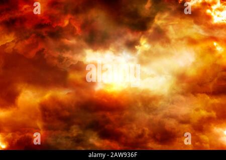 dramatic clouds on red sky over city roof tops at sunset Stock Photo ...