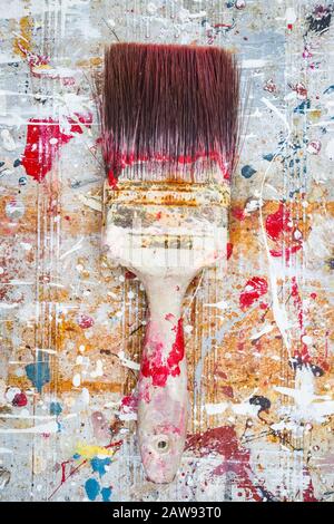 red white used paint grunge background with cracks and scratches Stock ...