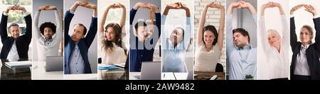 Collage of a group of fit young people doing different exercises ...