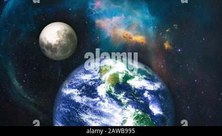 Beautiful Earth . Panoramic view of the Earth, sun, star and galaxy ...