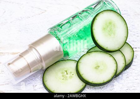 Natural extract from cucumber. Cosmetics care with cucumber extract on ...