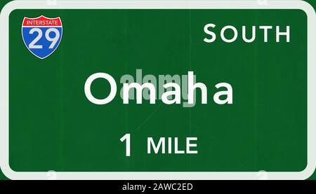 Omaha USA Interstate Highway Sign in a Beautiful Cloudy Sunset Sunrise ...