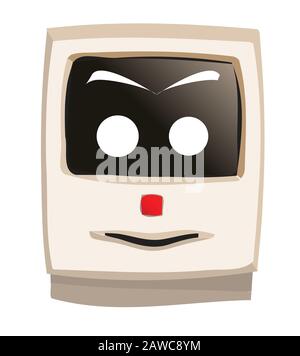 Early years desk top beige computer with ghost face on a white ...