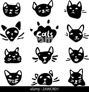 Cute kitten faces. Kawaii cats emoticons, emotional baby clipart ...