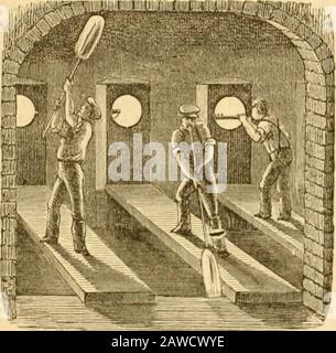 Making a crown glass by glass blowing in a kiln or furnace. London ...