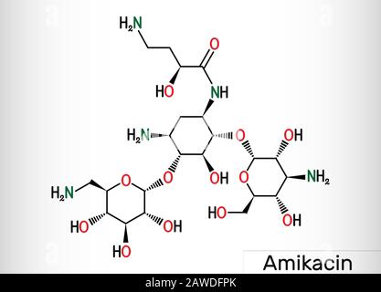 Kanamycin antibiotic drug molecule (aminoglycoside). Skeletal formula ...