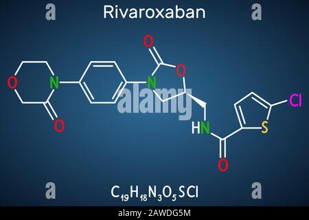 Rivaroxaban anticoagulant drug (direct factor Xa inhibitor) molecule ...