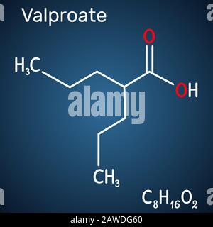 Valproate, VPA, valproic acid, sodium valproate molecule. It is ...