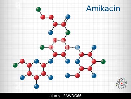 Kanamycin antibiotic drug molecule (aminoglycoside). Skeletal formula ...