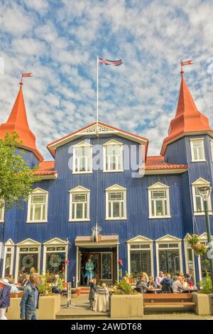 Blue Building With Cafe, Akureyri, Iceland Stock Photo - Alamy