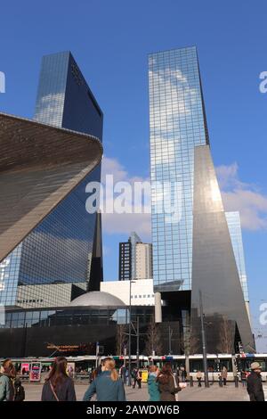Just a normal day in Rotterdam streets. The building are modern and the ...