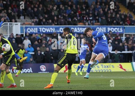 Hartlepool, UK. 08th Feb 2020. Gime Toure of Hartlepool United battles ...