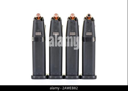 Loaded High Capacity Handgun Magazines and Bullets Stock Photo - Alamy
