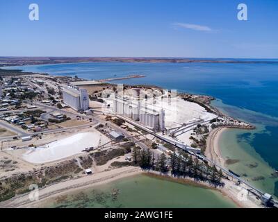 Aerial of the grain silos at Port Thevenard Ceduna South Australia ...