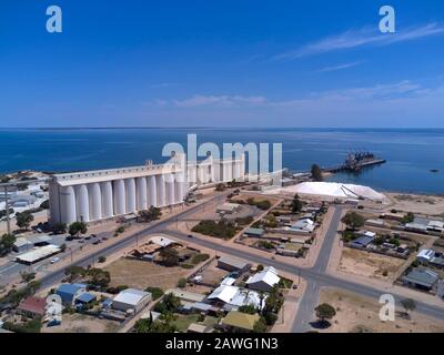 Aerial of the grain silos at Port Thevenard Ceduna South Australia ...