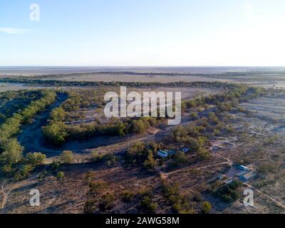 Aerial of the historic Mount Murchison sheep station founded on the ...