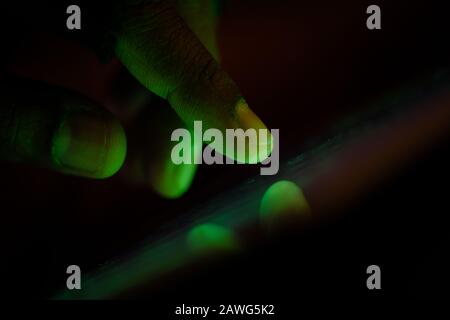 hacker hand stealing data from laptop top down Stock Photo - Alamy