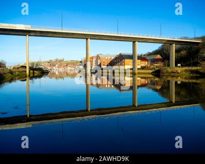 Whitby Road bridge over the River Esk a slender concrete structure ...