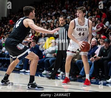Saint Mary's guard Alex Ducas (44) reacts after a 3-point basket against BYU during the second ...