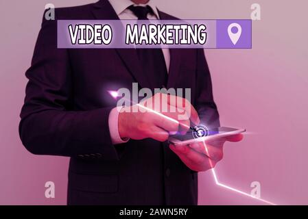 Writing note showing Video Marketing. Business photo showcasing create ...