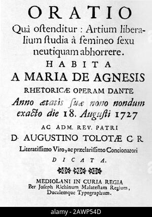 Maria Gaetana Agnesi, Italian Mathematician Stock Photo - Alamy