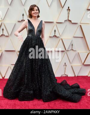 Geena Davis arrives at the Oscars on Sunday, Feb. 9, 2020, at the Dolby ...