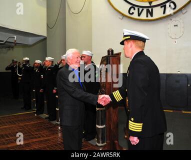 Former President Jimmy Carter visits the USS Carl Vinson, a U.S. Navy ...