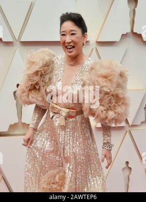 Sandra Oh arrives at the Oscars on Sunday, Feb. 9, 2020, at the Dolby ...